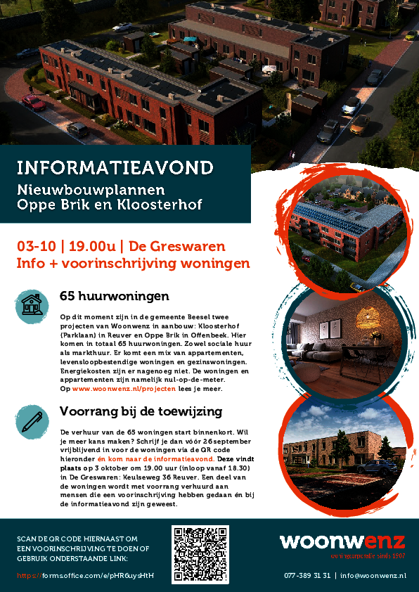 Informatieavond én voorinschrijving 65 nieuwe huurwoningen Reuver - Woonwenz